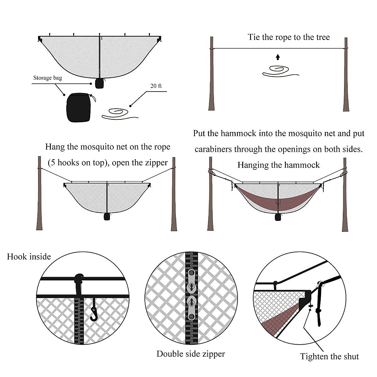 Wecamture Hammock Bug Mosquito Net XL 11x4.6FT No-See-Ums Polyester Fabric for 360 Degree Protection Dual Sided Diagonal Zipper for Easy Access Fits All Hammocks