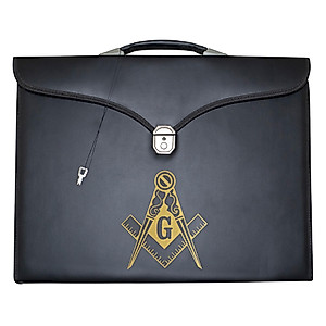 UK EMPIRE GROUP Masonic Apron & Chain Collar Case Leather Master Mason (Printed) MM, Provincial Size – Freemason Carrying Bags (Gold)