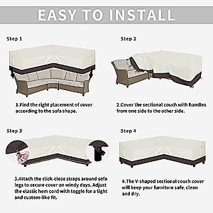 Easy-Going Outdoor V-Shaped Sectional Sofa Cover 85"X85" UV Resistant Patio Sectional Couch Cover Waterproof Lawn Patio Furniture Cover, Beige/Brown
