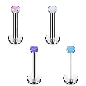 Ruifan 2mm Opal Internally Threaded Stainless Steel Labret Monroe Lip Ring Tragus Helix Earring Stud 16G 1/4" 6mm 4PCS