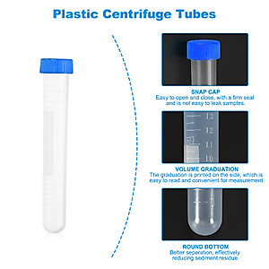 PATIKIL 15ML Plastic Centrifuge Tubes, 20 Pcs Round Bottom Centrifuge Tube with Blue Screw Caps and Graduated Marks Writing Area for Laboratory Liquid