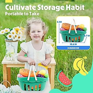 BELLOCHIDDO Kids Play Food - 70PCS Pretend Plastic Fruits & Vegetables & Kitchen Accessories with Basket, Cutting Food Toys for Toddlers - Toy Food Educational Gifts for Girls Boys