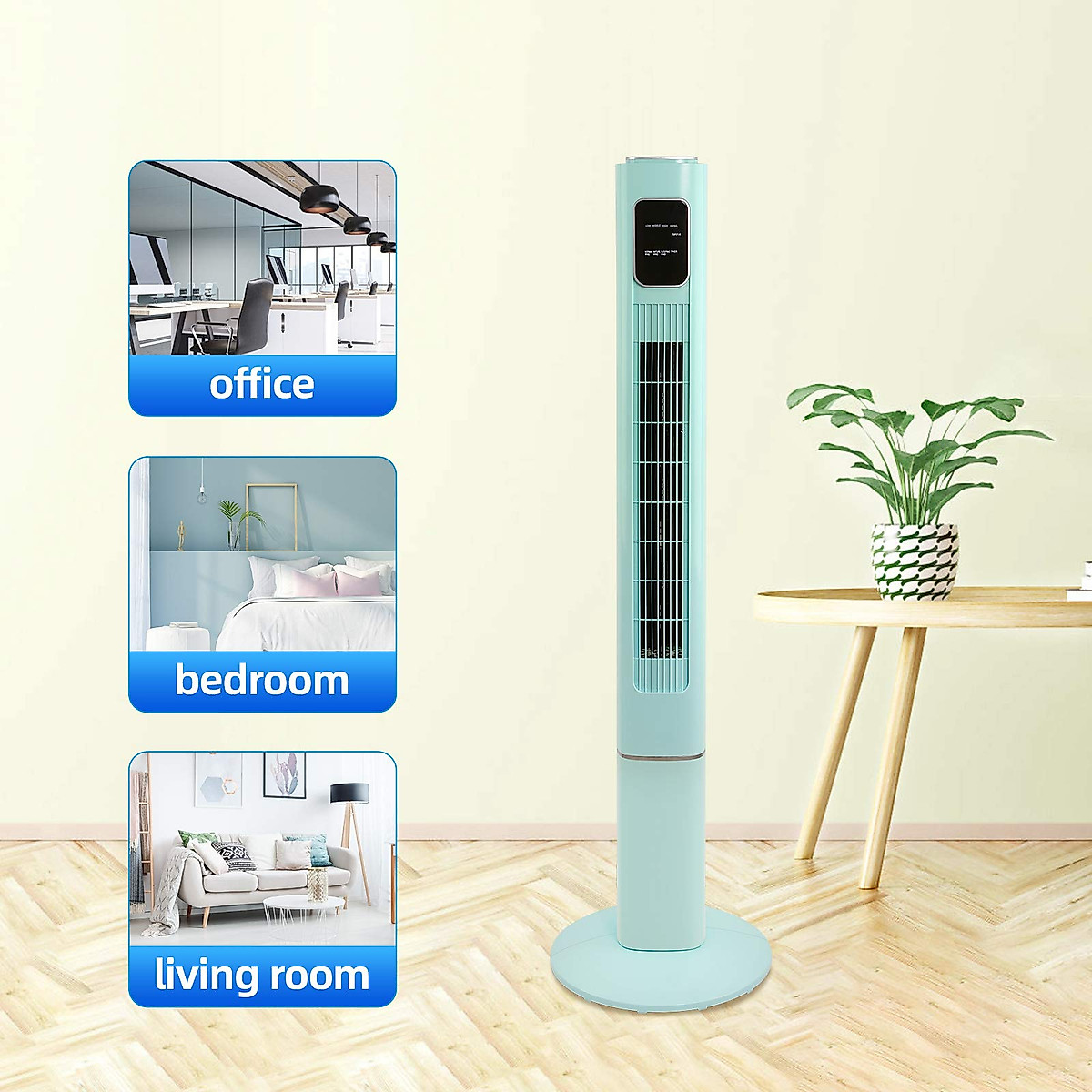 R.W.FLAME Tower Fan with Remote Control, Standing fan for office, Oscillating fan for home with children/pets/elders, Time Settings,LCD display,45W, Oscillation, 47", Green