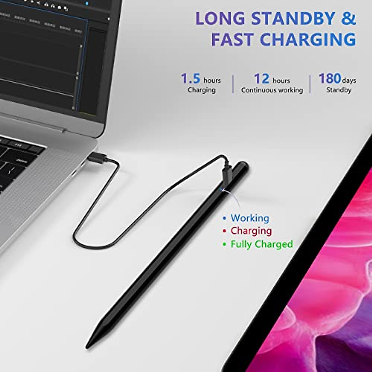 Stylus Pen for iOS&Android Touch Screens, Active Pencil for Samsung, Smart Digital Stylus Pens for Lenovo/Huawei/Vivo/Mi and Other Tablets, iPhone/Samsung/Google Pixel Smart Phones Drawing&Writing