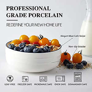 Pokini White Dinnerware Sets, 12-Piece Threaded Relief Kitchen Dinner Set, Plates, Bowls, Service for 4, Porcelain Round Embossed Dish Set with Cafe Stripe