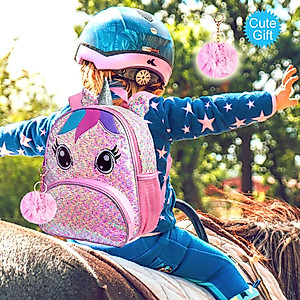 Unicorn Backpack for Girls, Toddler Sequin Preschool Bookbag, 12.5" Cute Cartoon Animal Schoolbag