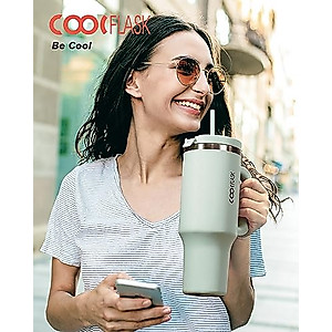 Coolflask 40 oz Tumbler with Lid and Straw, Water Tumbler Insulated with 2-in-1 Leak-proof Lid, Coffee Tumbler Travel Mug Stainless Steel for Cup Holder, Keep Cold for 24H/Hot for 12H, Green