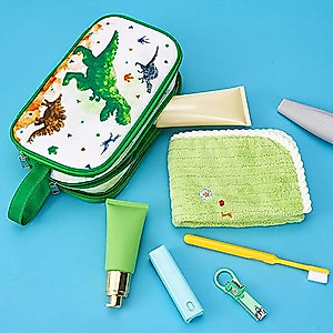 Dinosaur Toiletry Bag - Travel Toiletry Bag for Boys Kids Christmas Birthday Gift Toiletries Makeup Cosmetic Pouch Camping Traveling Toiletry Case Water-resistant Wash Bag Dopp Kit with Mesh Pocket