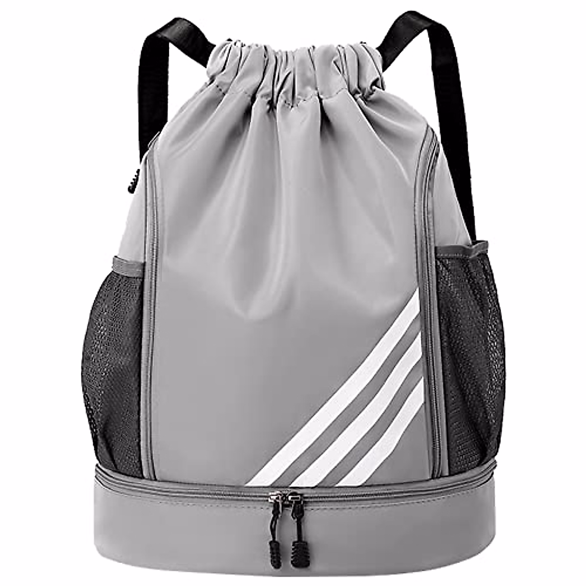 neyrat Water Resistant Drawstring Backpack Swim Gym Sport Draw String Back Bag with Shoes Compartment for Men Women Children (Grey)