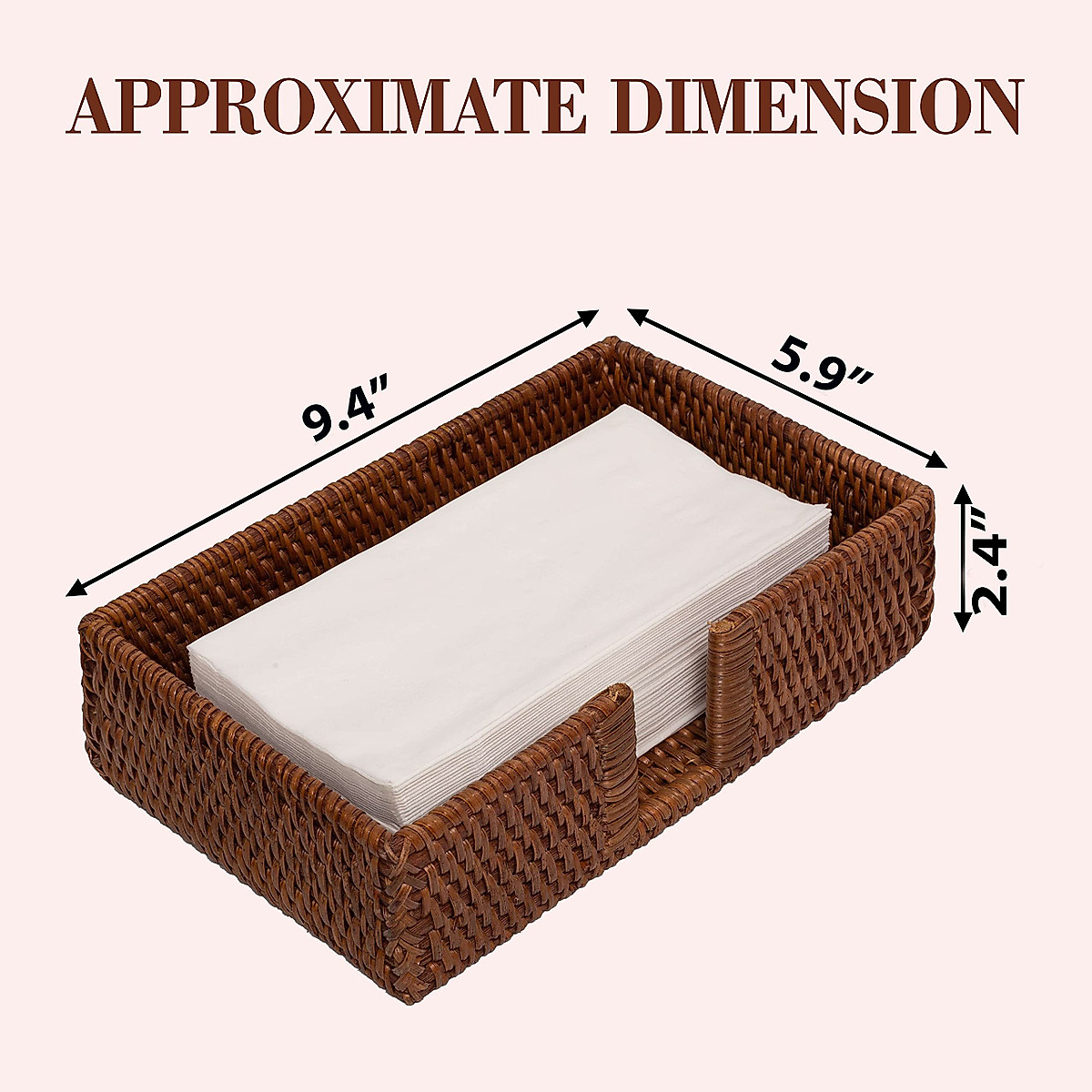 Rattan Guest Towel Holder For Bathroom Towel Caddy Rectangular Napkin Tray Wicker Toilet Tank Basket Dark Brown 9.4 x 5.9 x 2.4 inches Tissue Paper Hand Towels Storage Luncheon Kitchen Countertop