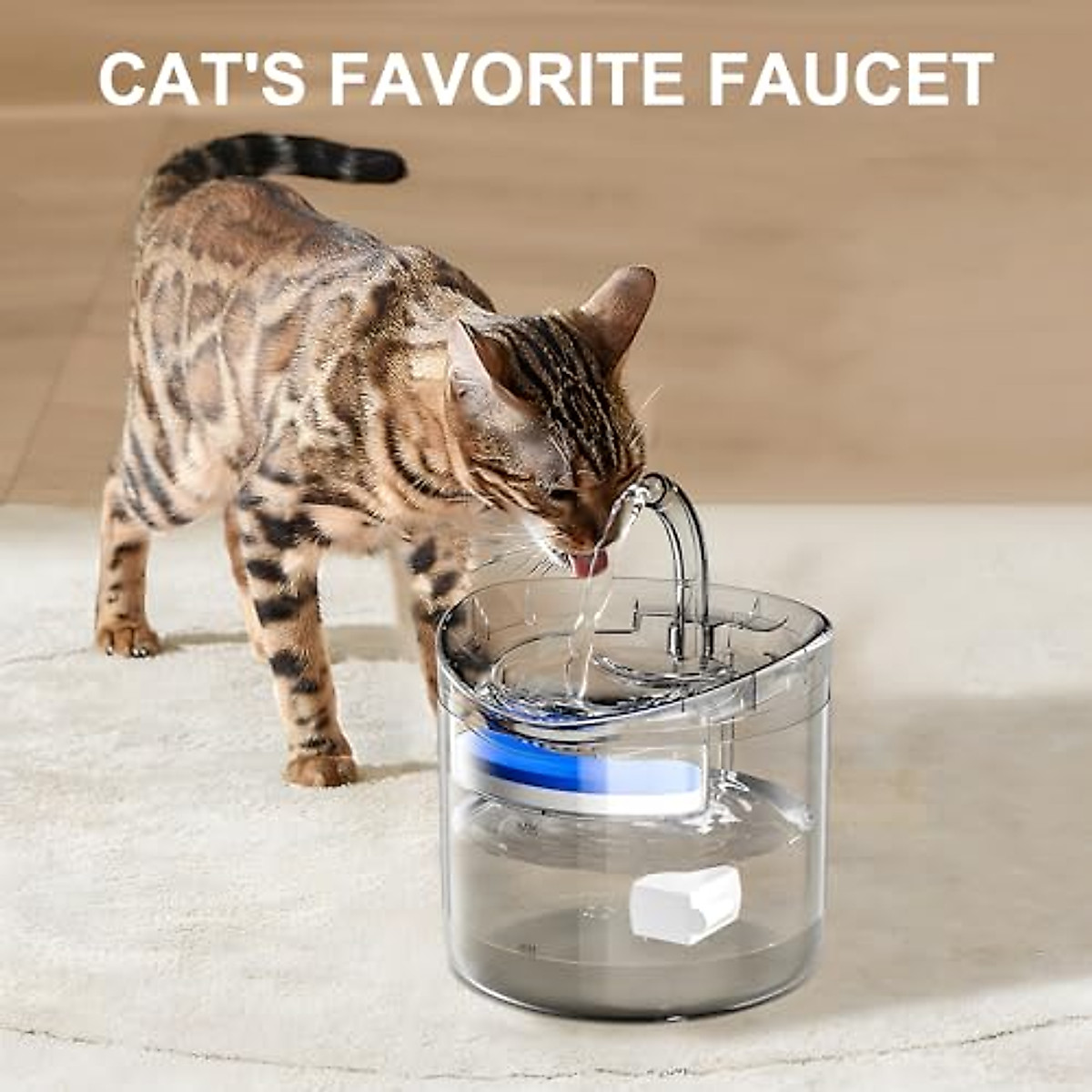 Cat Water Fountain, 67oz / 2L Automatic Dog Water Dispenser, Super Silent, Transparent Water Tank Pet Fountain for Cats Dogs Multiple Pets (with External Sensor)
