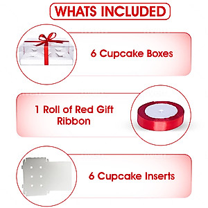 C.W.B Sweets (6 pack x 6 sets) Cupcake Box, Holds 36 total Cupcakes, Transparent White Cupcake Boxes, Clear Disposable Cupcake Container, 6 Cupcake Holder, 6 pack with Ribbon.