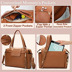 Omanmoli Diaper Bag Tote Leather Diaper Bag Backpack Large Baby Diaper Bag 14 Diaper Bag Organizing Pouches,Changing Pad,Crossbody Strap,4 Insulated Pockets,Brown