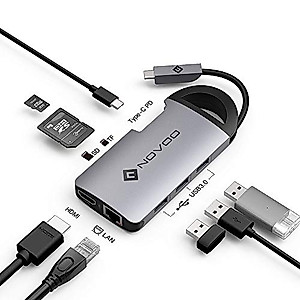 NOVOO USB C Hub 8 in 1 with Hidden Cable Multiport Adapter with 4K HDMI 100W PD Charging Ethernet 3*USB 3.0 SD/TF Card Reader, USB C to HDMI Adapter for Thunderbolt Laptops Phones and Tablets