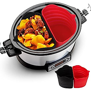 Slow Cooker Liners, Silicone Crock-Pot Liners Fit 6 QT Pot, Reusable/Leakproof/Silicone Divider Insert, Dishwasher Safe Liners for 6 Quart Oval Slow Cookers(Red+Black）