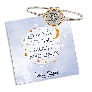 Luca + Danni Crystal I Love You to The Moon and Back Bangle Bracelet For Women - Silver Tone Regular Size Made in USA