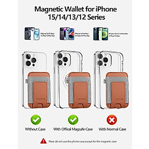 New-Upgrade Magnetic Card Wallet Holder for Apple Magsafe, Magnetic Magsafe Leather Wallet for iPhone 14/13/12 Magsafe, Mag-Safe Wallet for Back of iPhone 14 iPhone 13/12 Series, Fits 7 Cards, Brown