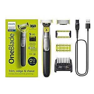 Philips Norelco OneBlade 360 Face + Body Hybrid Electric Trimmer and Shaver, QP2834/70