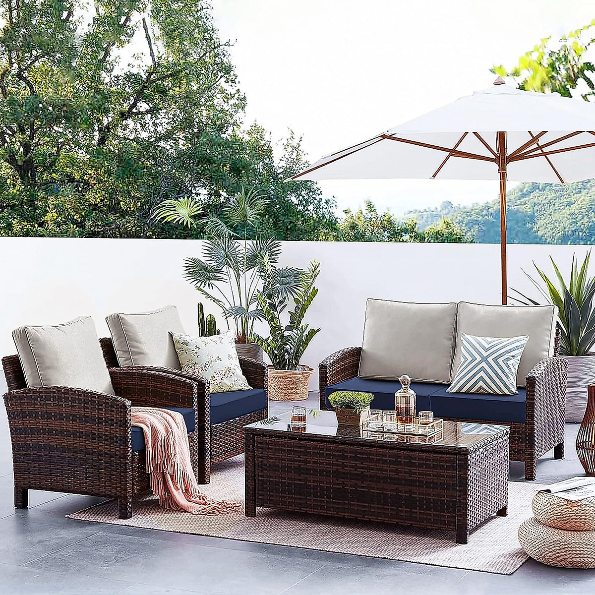 Jadoxy Patio Seat Cushion Covers 4 Pack,Outdoor Furniture Chair Seat Cushion Replacement Cover for Couch,Sofa (Replacement Covers Only) (19×19×3, Dark Blue)