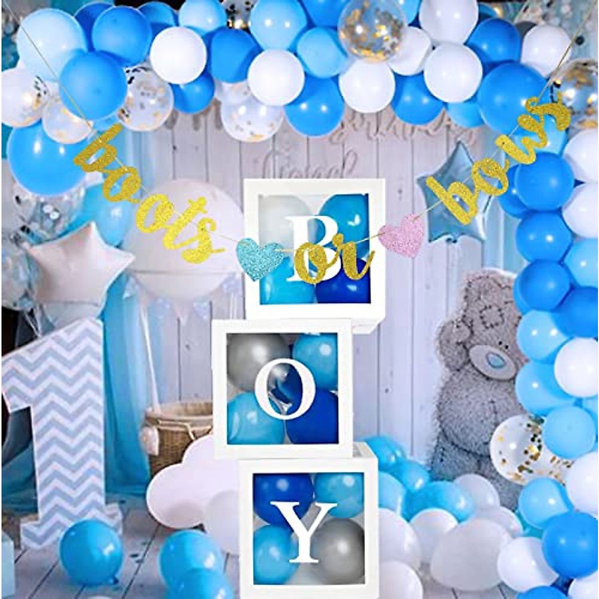 Starsgarden Glittery Gold Boots or Bows Gender Reveal Banner for Baby Shower Party, Baby Reveal Party Decorations- Girl Or Boy Announcement Sign