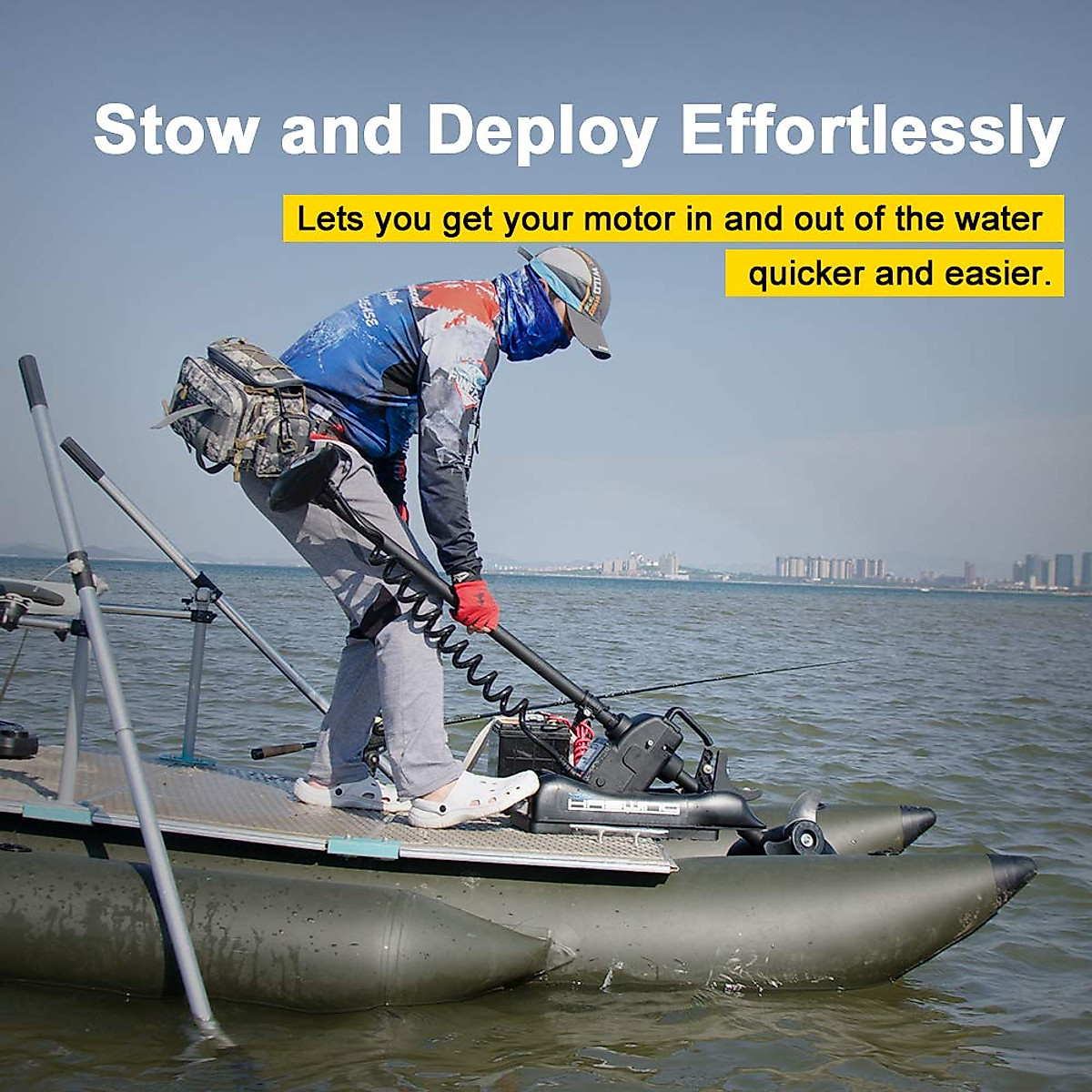 AQUOS Haswing Black 12V 55LBS 48inch Electric Bow Mount Trolling Motor with Remote Control for Inflatable Boat Kayak Bass Boat Aluminum Boat Fishing, Freshwater and Saltwater Use