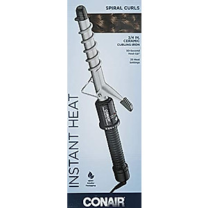 Conair Instant Heat Spiral 3/4-Inch Curling Iron, spiral guide on barrel to help achieve spiral curls – for use on short to medium hair