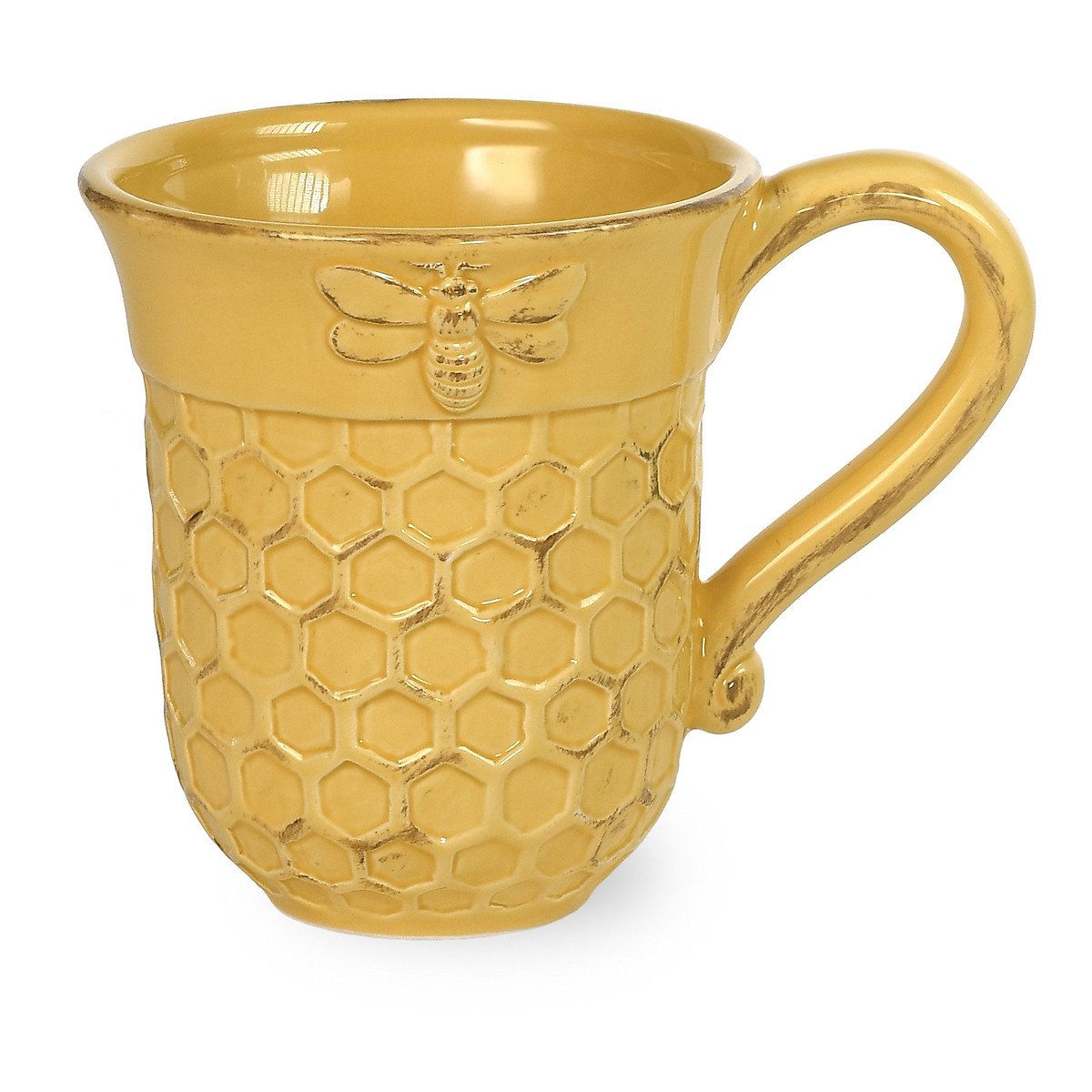 Boston International Embossed Ceramic Coffee Mug/Cup, 13-Ounces, Honeycomb