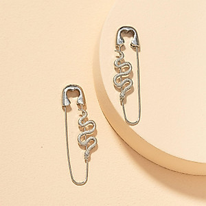 Snake Earrings for Women Gold Safety Pin Hoop Earrings Paper Clip Hoop Earrings for Women(A:Silver)