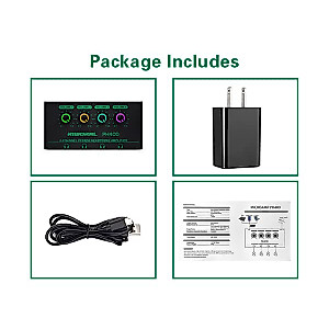 Riworal 4 Channels Headphone Amplifier with 1/4" and 1/8" TRS Jack Input for Dj Mixer Headphone Mixer Amps Headphone Splitter with Separate Volume Control Output for Speaker Or Monitor Headphone