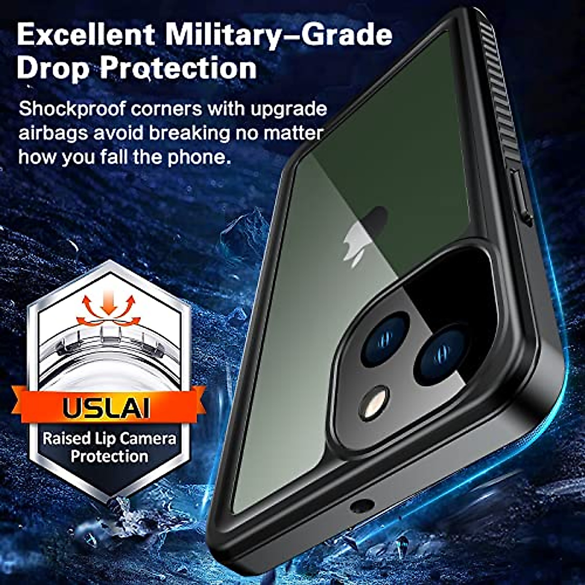 Pakuya Waterproof iPhone 13 Mini Case - Shockproof with Built-in Screen Protector, Heavy Duty Protection, Clear Sound, Black/Clear