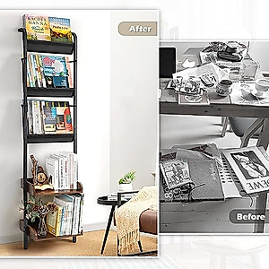 Keebofly Book Shelf,Bookshelf 5-Tiers,Book Shelf for Wall,Magazine Holder Magazine Display Rack,Vinyl Record Storage,Bookcase Storage Organizer for Bedroom Living Room Office Kid Room Classroom