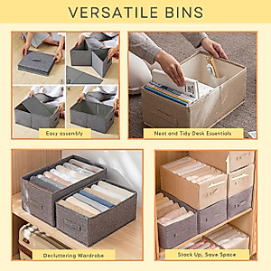 Small Gray Storage and Organization Bins, Baskets for Shelves, Closet Organizer, Washable, Collapsible, with Handles, Cotton & Linen (3-Pack)