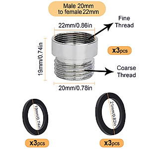 3 pcs Faucet Adapter Kit, CNYMANY Male 0.78in Coarse Thread to Female 0.87in Fine Thread Kitchen Aerator Adapter Set Sink Faucet Adapter Connecting Garden Hose Water Filter Standard Hose via Diverter
