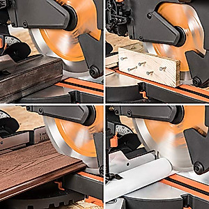 Evolution Power Tools R255SMS+ PLUS 10-Inch Sliding Miter Saw Plus Multi-Material Multi-Purpose Cutting Cuts Metal, Plastic, Wood & More 0˚ - 45˚ Bevel & 50˚ - 50˚ Miter Angles TCT Blade Included