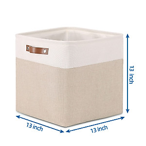 Temary Cube Storage Bins 13x13 Fabric Storage Cubes Baskets Set Of 4 Cloth Baskets for Shelf, Large Basket Empty Baskets for Organizing, Baskets Cube Basket for Storage (White&Khaki)