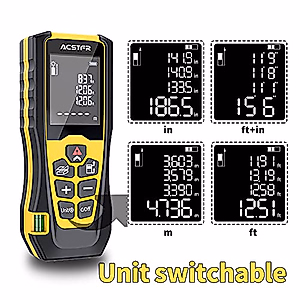 ACSTFR Laser Distance Measure, 165ft Laser Distance Meter, Area Volume and Curved Path Measurement, M/in/Ft Unit Switch with HD LCD Display