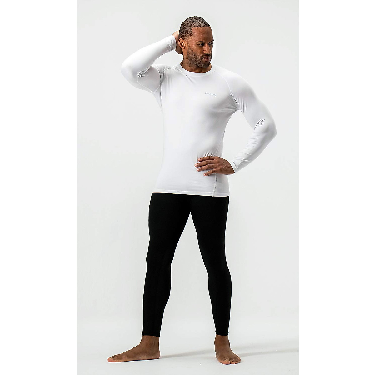 DEVOPS 2 Pack Men's Thermal Long Sleeve Compression Shirts (Large, Black/White)