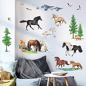 decalmile Farm Animal Wall Stickers Wild Horse in The Forest Wall Decals Kids Bedroom Playroom TV Background Wall Decor