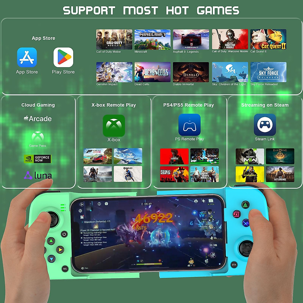 Joso Phone Controller for iPhone/Android Support Phone Case, Wireless Mobile Game Controller for Android iPhone 16/15/14/13/12 Support PS Remote Play, Cloud Gaming, MFi Arcade Games