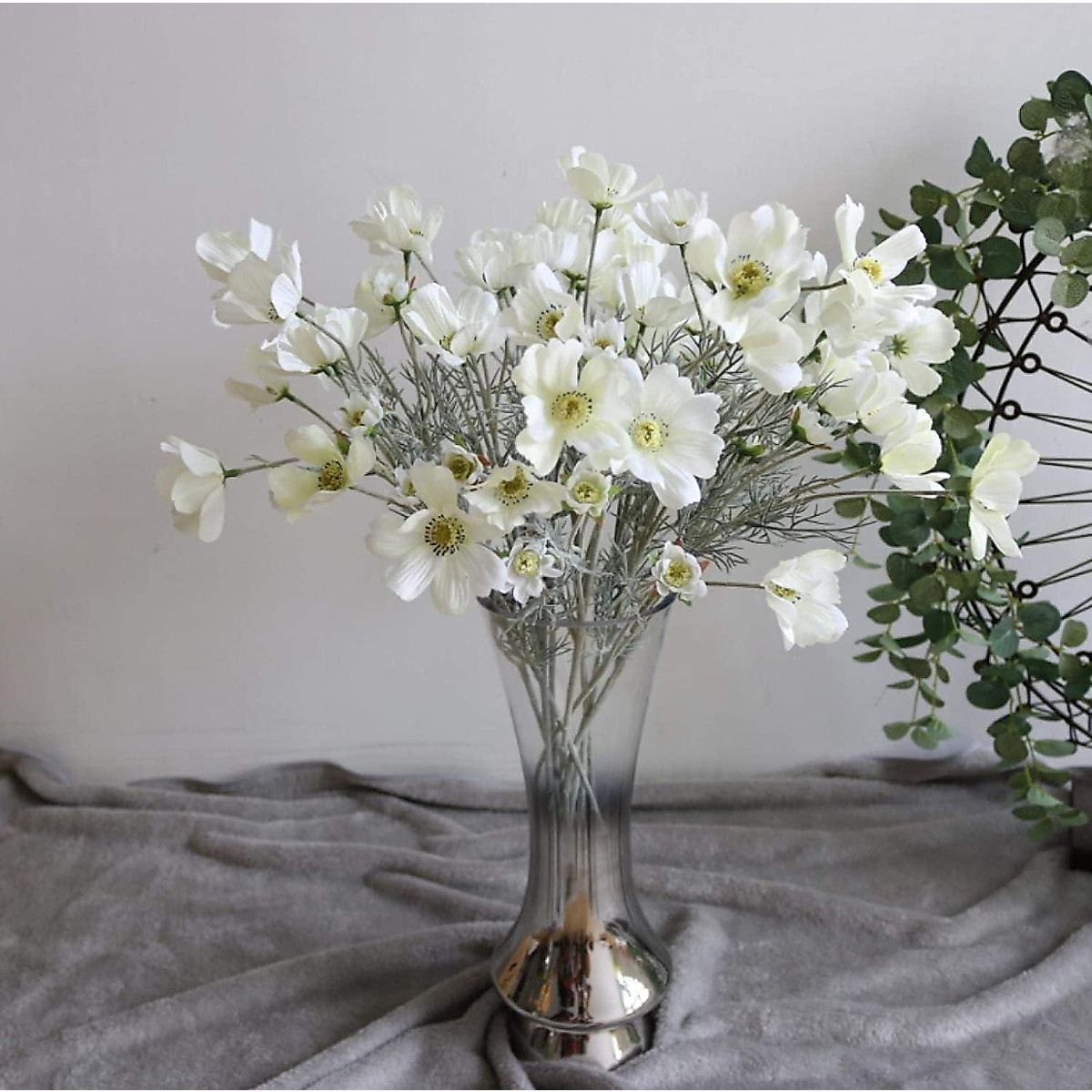 HGKJH Artificial Wild Flower 6 Pcs Cosmos Long Stem Calliopsis, Simulation Bouquet, Realistic Plastic Fake Silk Flowers Table Kitchen Home Garden Party Arrangement Wedding Decoration, 6 Head, White