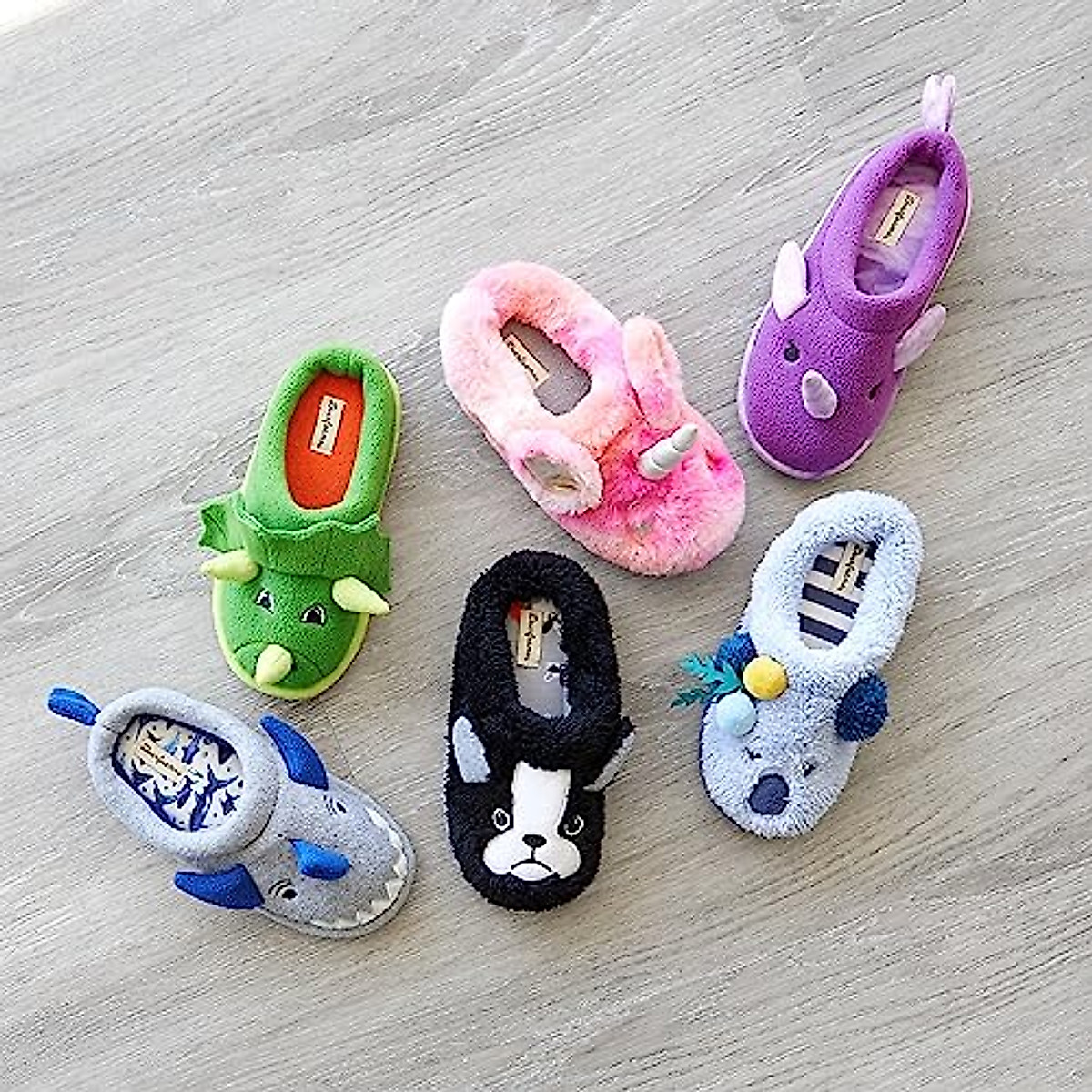 Dearfoams Easter Basket Stuffers Gifts for Kids Washable Animal Critter Slippers, Shark, 2-3 Big Kid