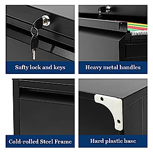 Black Lateral File Cabinet with Lock, 3 Drawer Metal Filing Cabinet for Legal / Letter Size, Locking Office File Cabinet with Drawers, Large File Drawer Cabinet with Printer Stand for Home Office