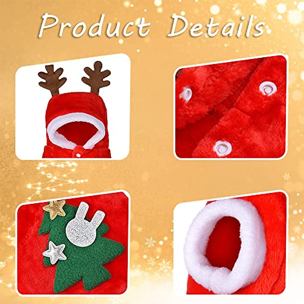 Dog Christmas Costume Antlers Dog Dresses Red Pet Hoodie with Buttons Rabbit Star Christmas Tree Cat Christmas Holiday Outfit Velvet Pet Fall Winter Clothes Pet Costumes for Small Medium Dogs Cats (M)