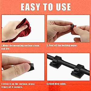 Kyuionty 60 Pcs Adhesive Cable Clips, Cable Wire Management Clips Cable Organizer Cord Holder for Wall, Under Desk, Car, TV PC Ethernet Cable (Black)