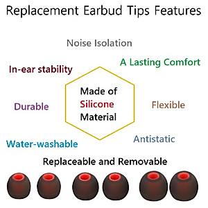 CYADCI Replacement Earbud Tips Silicone Earbud Tips Ear Gels Fit for Inner Hole from 3.8mm - 5.1mm Earphones 9 Pairs Earbud Replacement Tips Medium, Black-Red