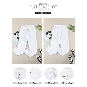 Sidefeel Womens High Waist Skinny Jeans Button Fly Raw Hem Elegant Denim Pants US4 White