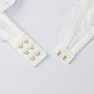 4 Piece Women Lace Lingerie Set with Garter Belts and Stockings Unlined Balconette Bra with Underwire White