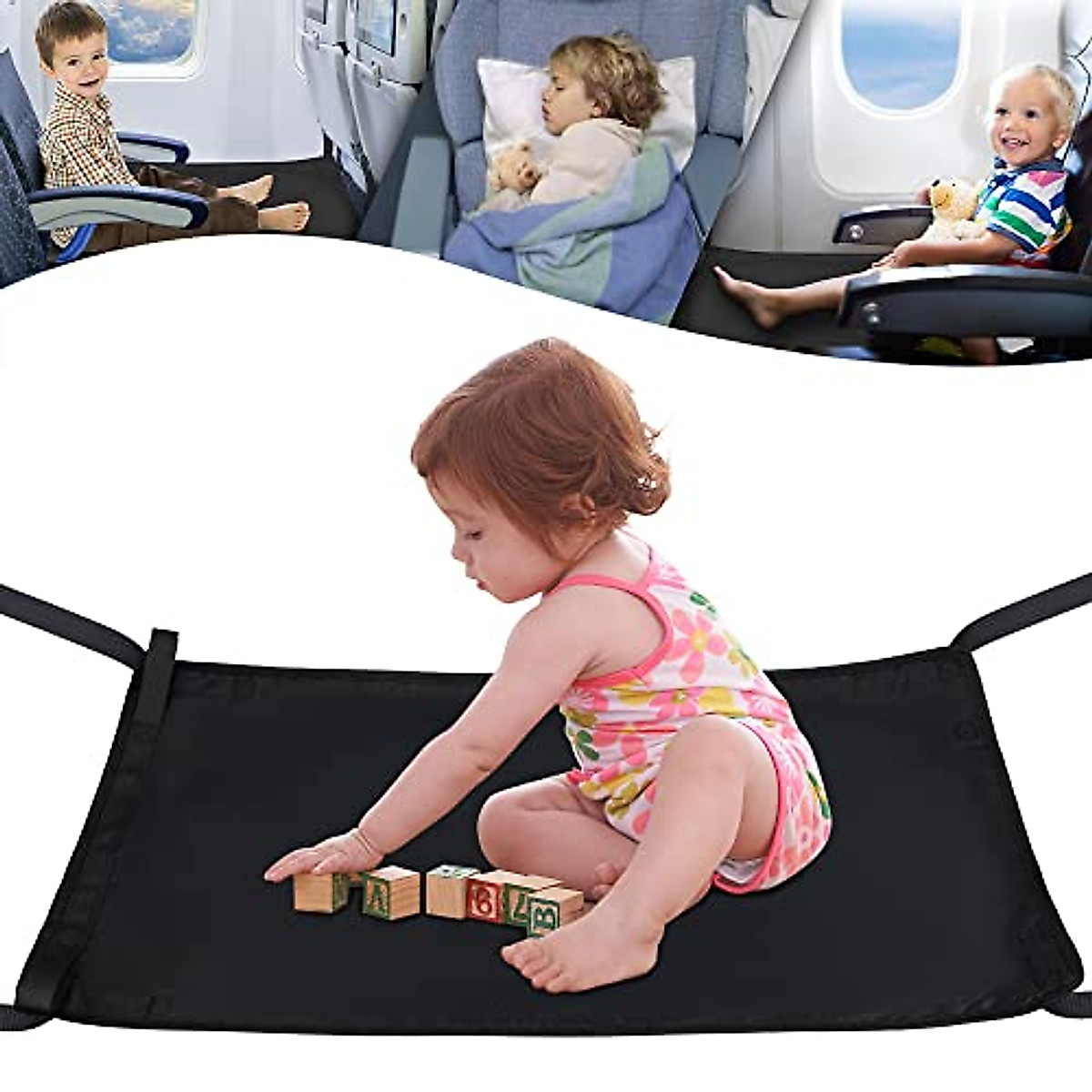 Blziqmsc Toddler Airplane Bed, Kids Airplane Bed, Airplane Footrest, Toddler Travel Bed, Kids Airplane Travel Essentials, Lightweight & Foldable - Airplane Seat Extender for Kids(Black)