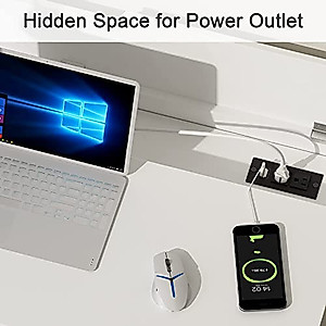 Treocho Computer Desk with USB Charging Ports and Power Outlets, Modern Simple 40 inch White Desk with 2 Drawers, Vanity Desk, Makeup Table for Home Office, Bedroom