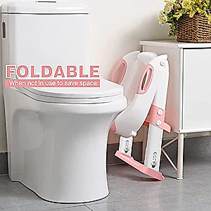 Toilet Potty Training Seat with Step Stool Ladder, 711TEK Toddler Potty Seat for Kids and Toddler Boys Girls, Splash Guard and Safety Handles (Pink)
